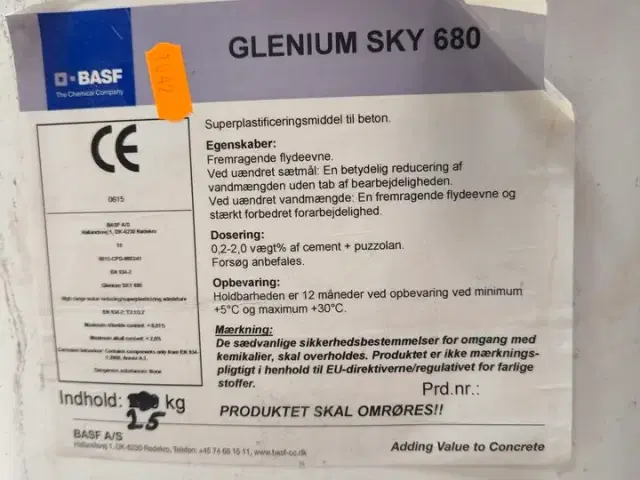 Superplast til beton BASF GLENIUM SKY 680 ca. 25 kg | Esbjerg Ø ...